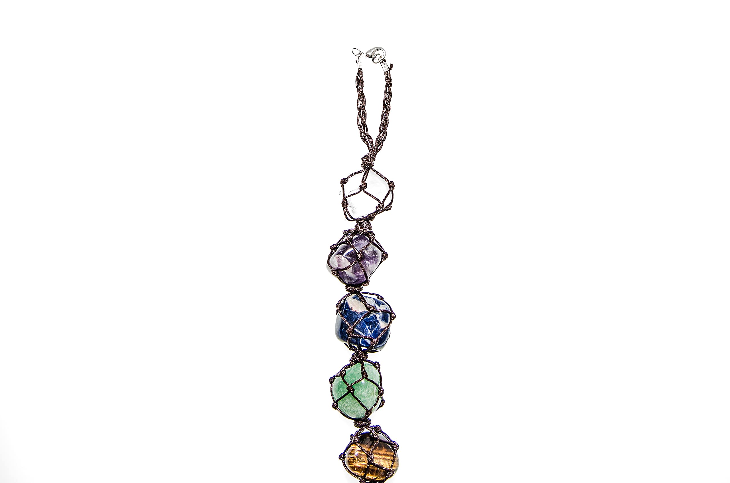 Nanalou 7 Chakra Reiki Healing Crystal Stones Decorative Car Ornament – Handmade with Metal Hanging Clasp (10 inches)