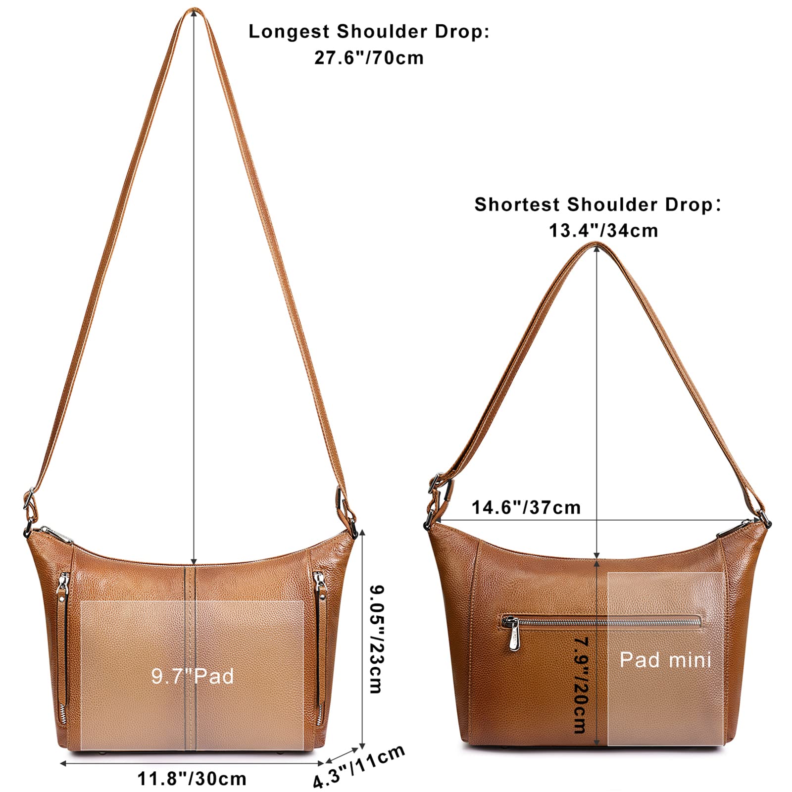 S-ZONE Genuine Leather Women Shoulder Hobo Purses and Handbag Medium Crossbody Bags