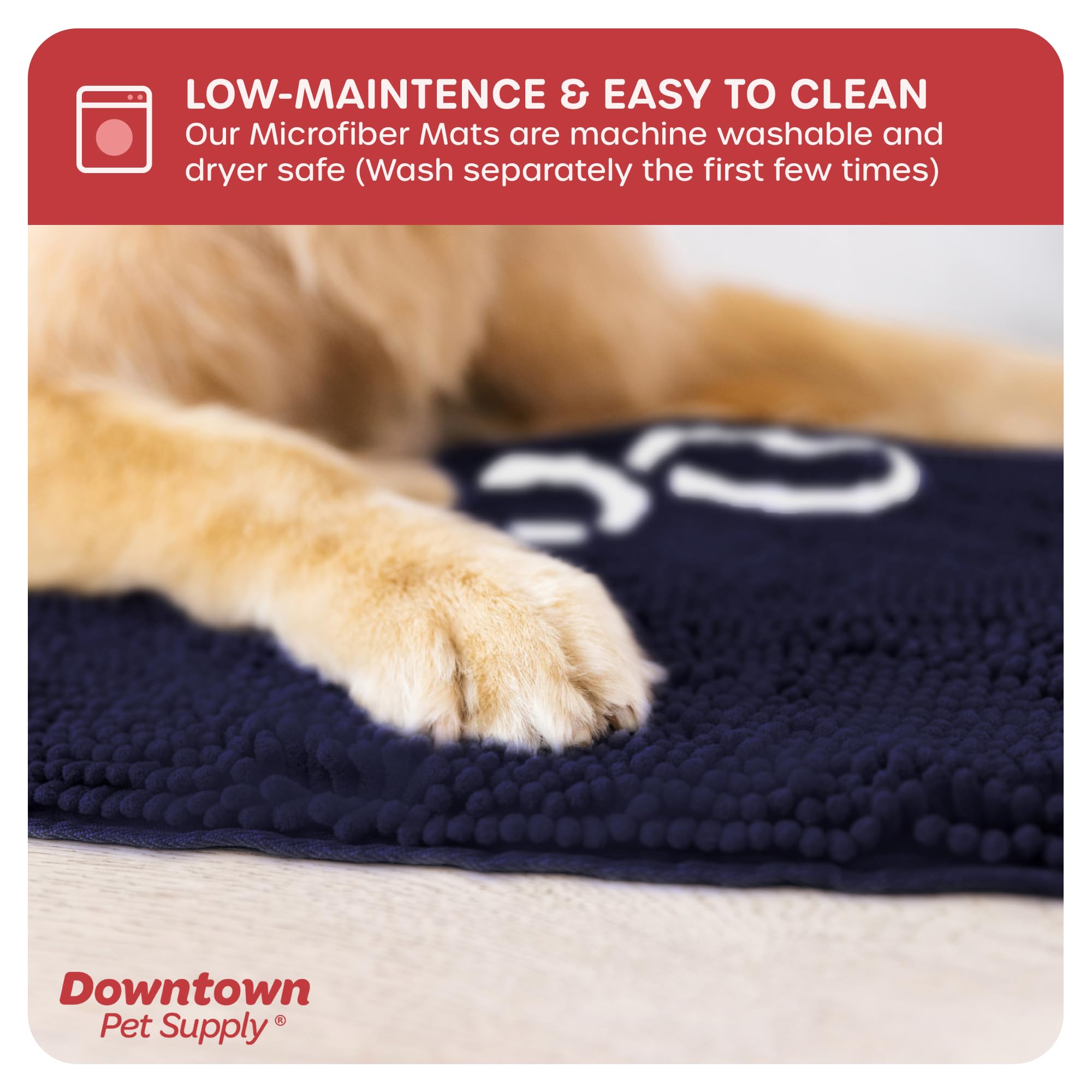 My Doggy Place Microfiber Dog Mat for Muddy Paws, 36" x 26" Navy Blue with Paw Print - Absorbent and Quick-Drying Dog Paw Cleaning Mat, Washer and Dryer Safe - Non-Slip Rubber Backed Pet Mat, Large