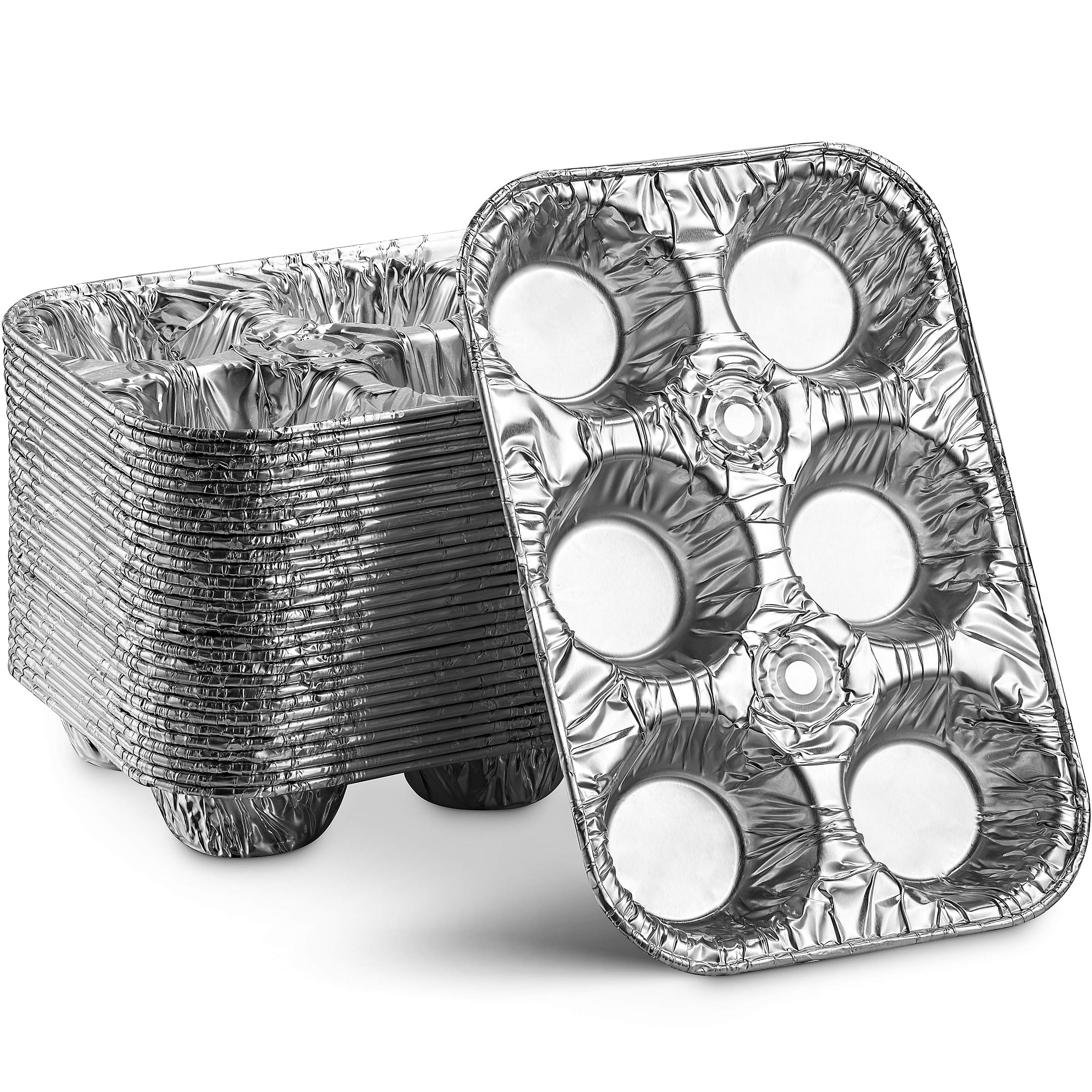 MontoPack Disposable Aluminum Foil 6-Cup Muffin Tins | Standard Size, Perfect for Baking Cupcakes, Mini Pies and Pastries with Easy Release | Set of 20 Strong and Durable Tin Pans