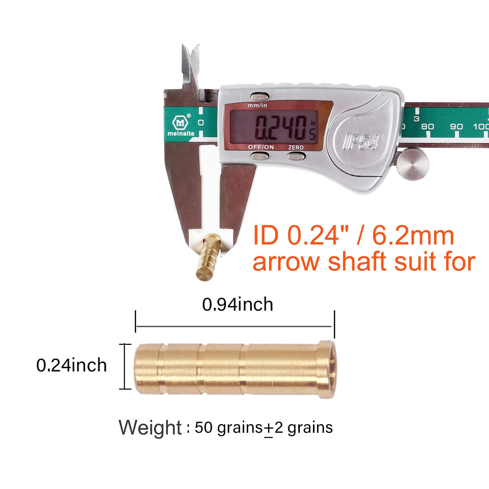 SOPOGER Archery Brass Arrow Inserts .244" /6.2mm Arrow Insert for Carbon Arrows 50 Grain Copper Arrow Tips Shaft Insert Screw Archery Accessories 12 Pack