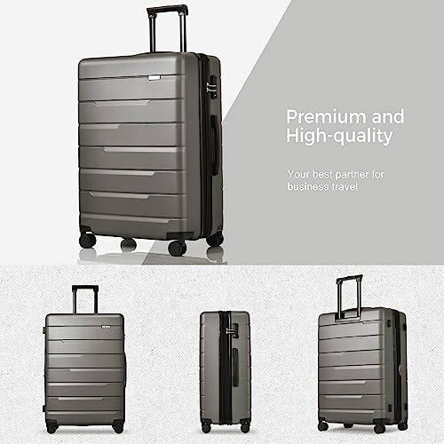 Merax 3 Pcs Expandable ABS Hardshell Luggage Sets with Spinner Wheel Suitcase TSA Lock Suit Case, Gray, (20/24/28)