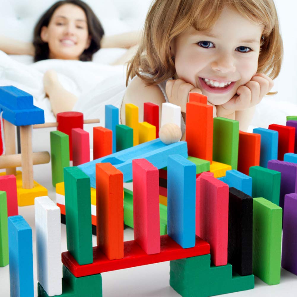MorTime 1080 Pcs 12 Colors Wooden Dominoes Set with 23 Add-on Blocks and 3 Spacer for Kids Building Blocks Racing Tile Games with 3 Storage Bag (1080pcs)¡