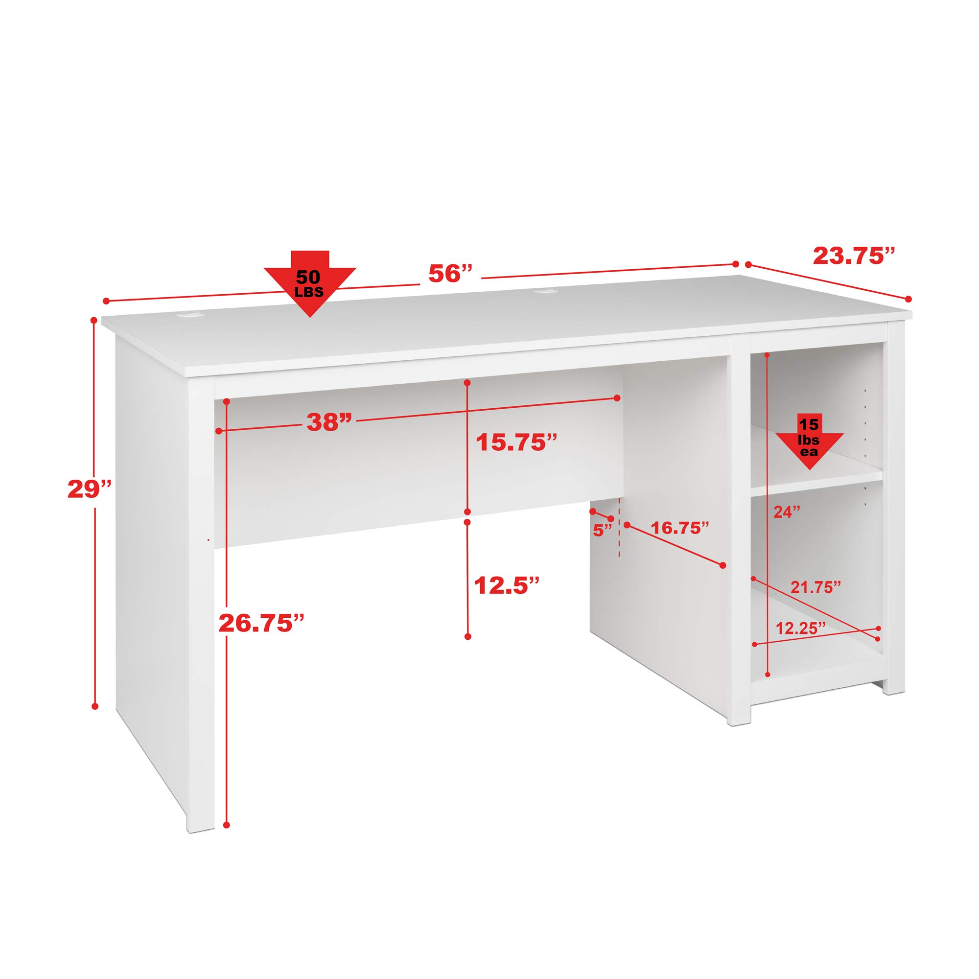 Prepac Sonoma Home Office Desk, 56", White