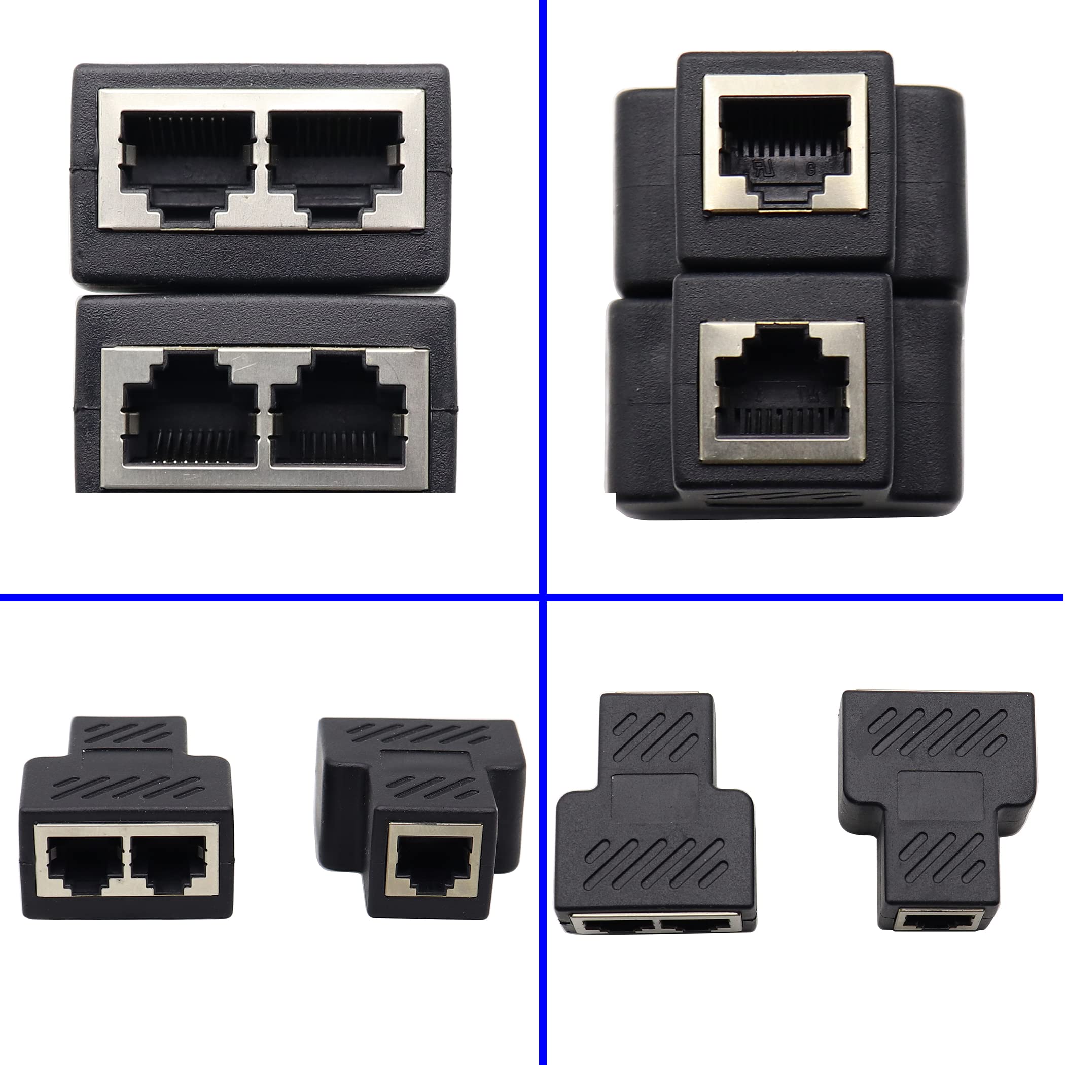 ZUYOOK Ethernet Cable RJ45 Splitter Adapter 1 to 2 Double Contact Modular Plug Connect(Can't Run Both at The Same TIME) LAN Network Internet Splitter 1 to 2 for Cat 5/6/7 Cable(2 Pack)