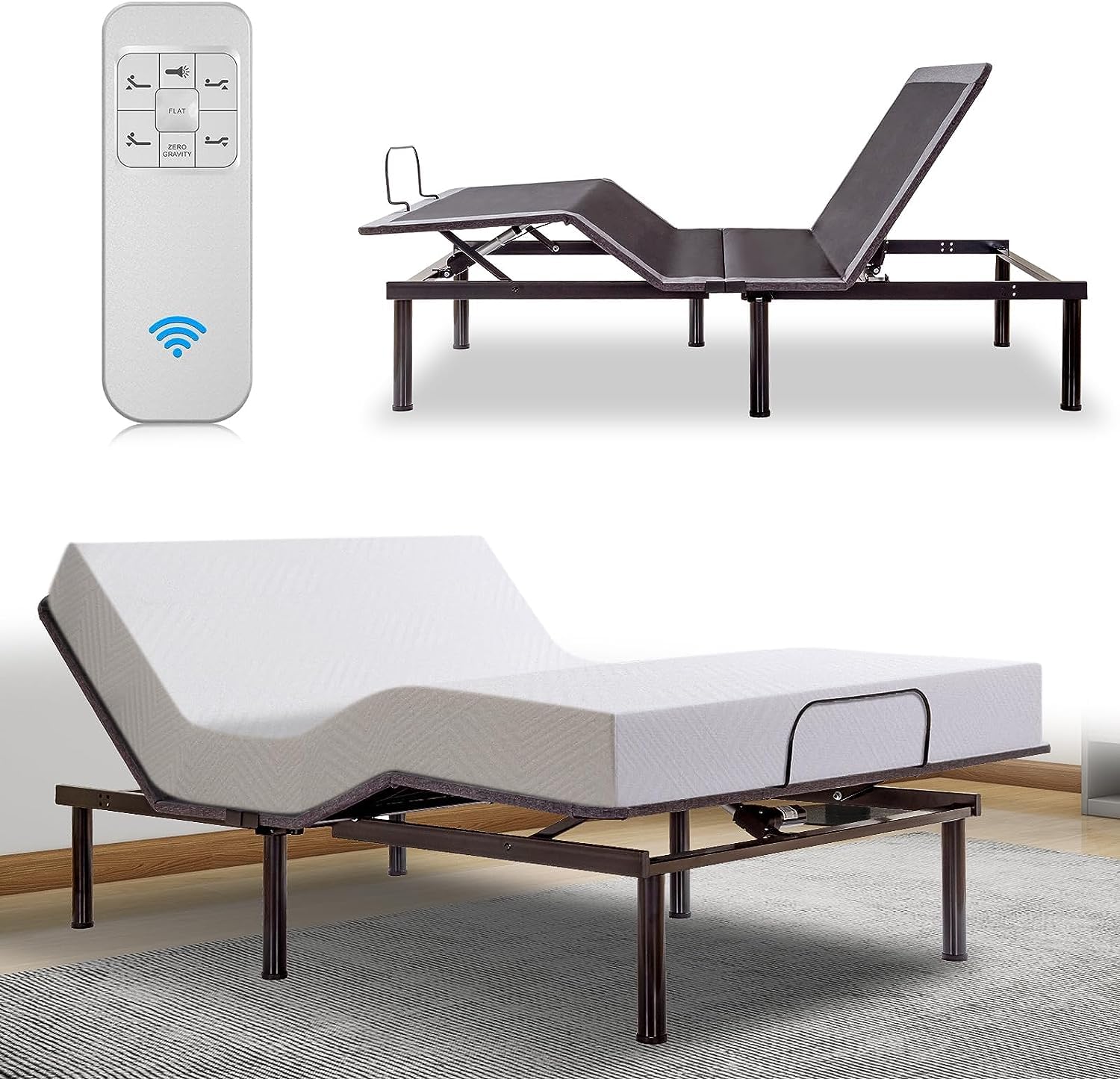MUUEGM Adjustable Bed Frame Base with Mattress Split King,8 Inch Memory Foam Mattress,Wireless Remote,Electric Bed Base Ergonomic Head & Foot Incline,Zero Gravity,Anti-Snore,Quiet Motor,Quick Assembly