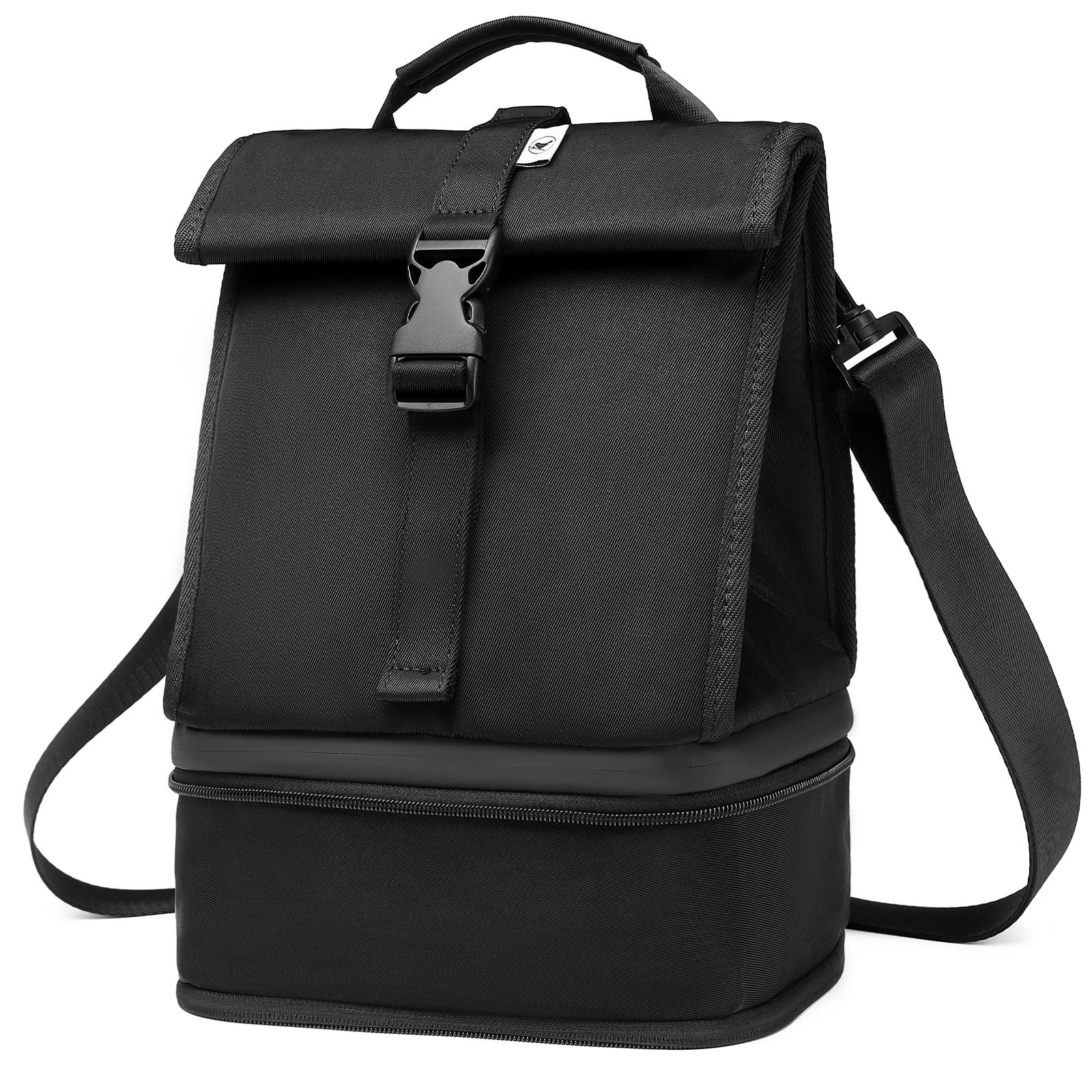 SUNNY BIRD Small Insulated Rolltop Lunch Box Women, Expandable Bento Cooler Bag Reusable for Adult Men (Black, Medium)