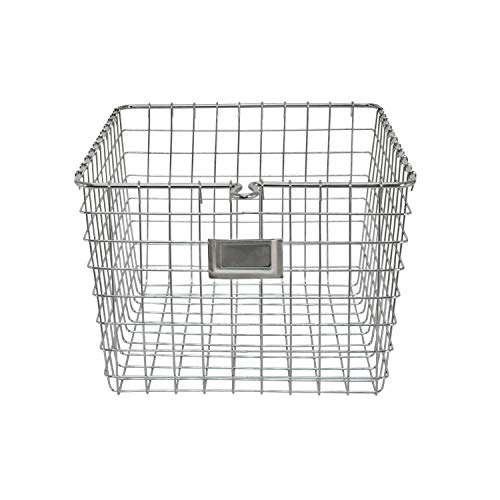 Takyl Home Medium Vintage Kitchen Pantry Basket with Customizable Label Plate for Shelves, Pantry, Closet and Food Storage, Large, Chrome