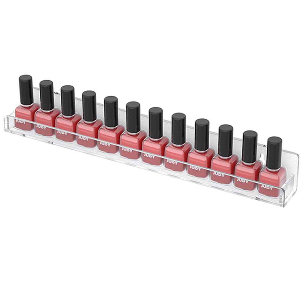 NIUBEE 2 Pack Nail Polish Rack Wall Mounted Shelf with Removable Anti-slip End Inserts, Clear Acrylic Nail Polish Organizer Display 30 Bottles