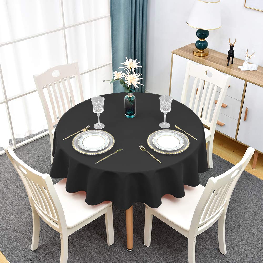 Round Tablecloth - 60 Inch - Waterproof and Stain Resistant Washable Polyester Table Cloths, Decorative Fabric Table Cover for Kitchen, Dining, Parties, Indoor and Outdoor Use,Black