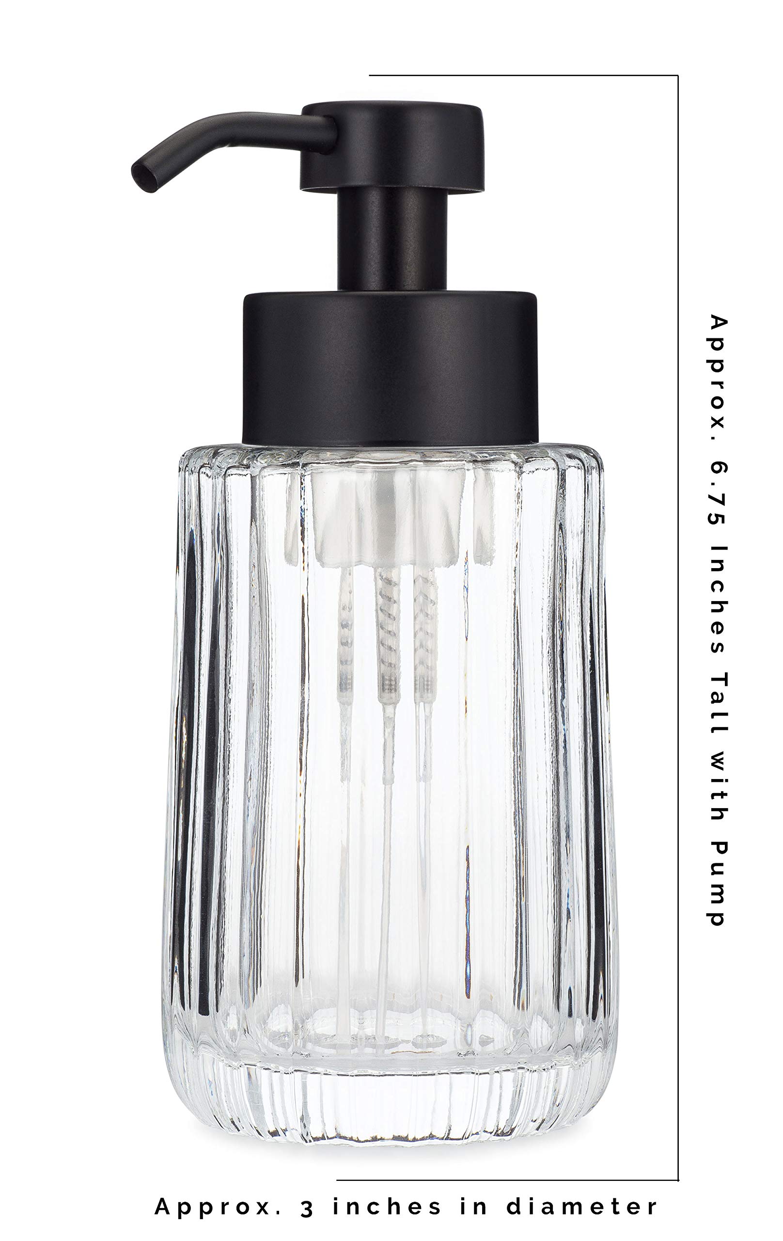 Rail19 Flora Fluted Foaming Soap Dispenser | Vintage-Inspired Modern Glass Refillable Pump Bottle for Bathroom Vanity Countertop and Kitchen, 10oz (Stainless)