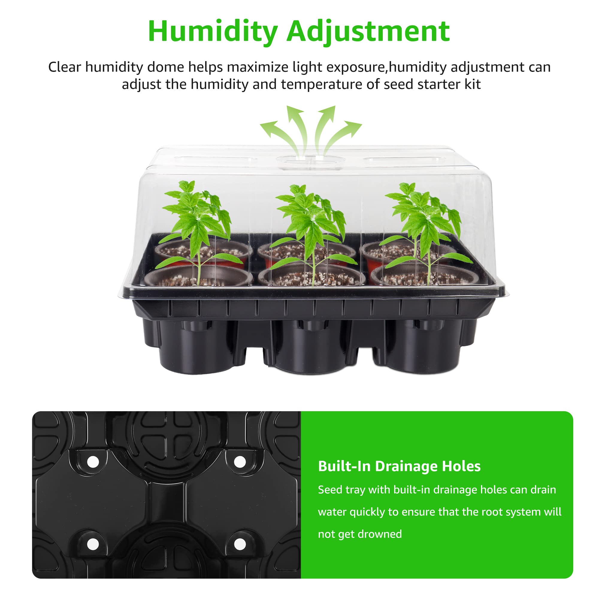 MIXC Seed Starter Tray,3 Packs Seed Tray with Humidity Dome,Black Seed Starter Kits with 18 Pcs 4 inch Nurserty Pots and 10Pcs Plant Labels Greenhouse Germination Kit for Seeds Growing Starting