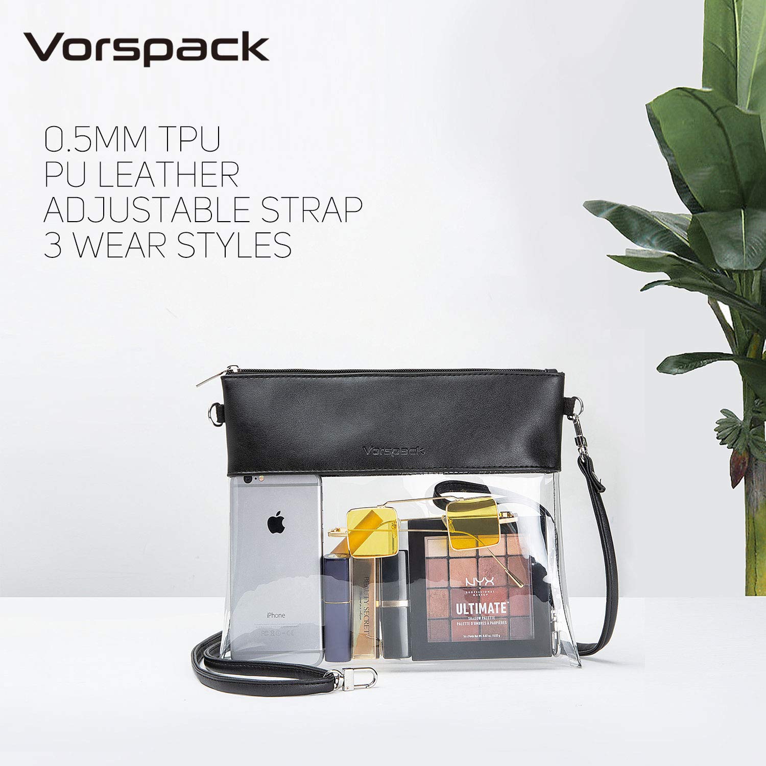 Vorspack 2 Packs Clear Purse Stadium Approved Clear Bag with Inner Pocket for Sport Events Games Concert