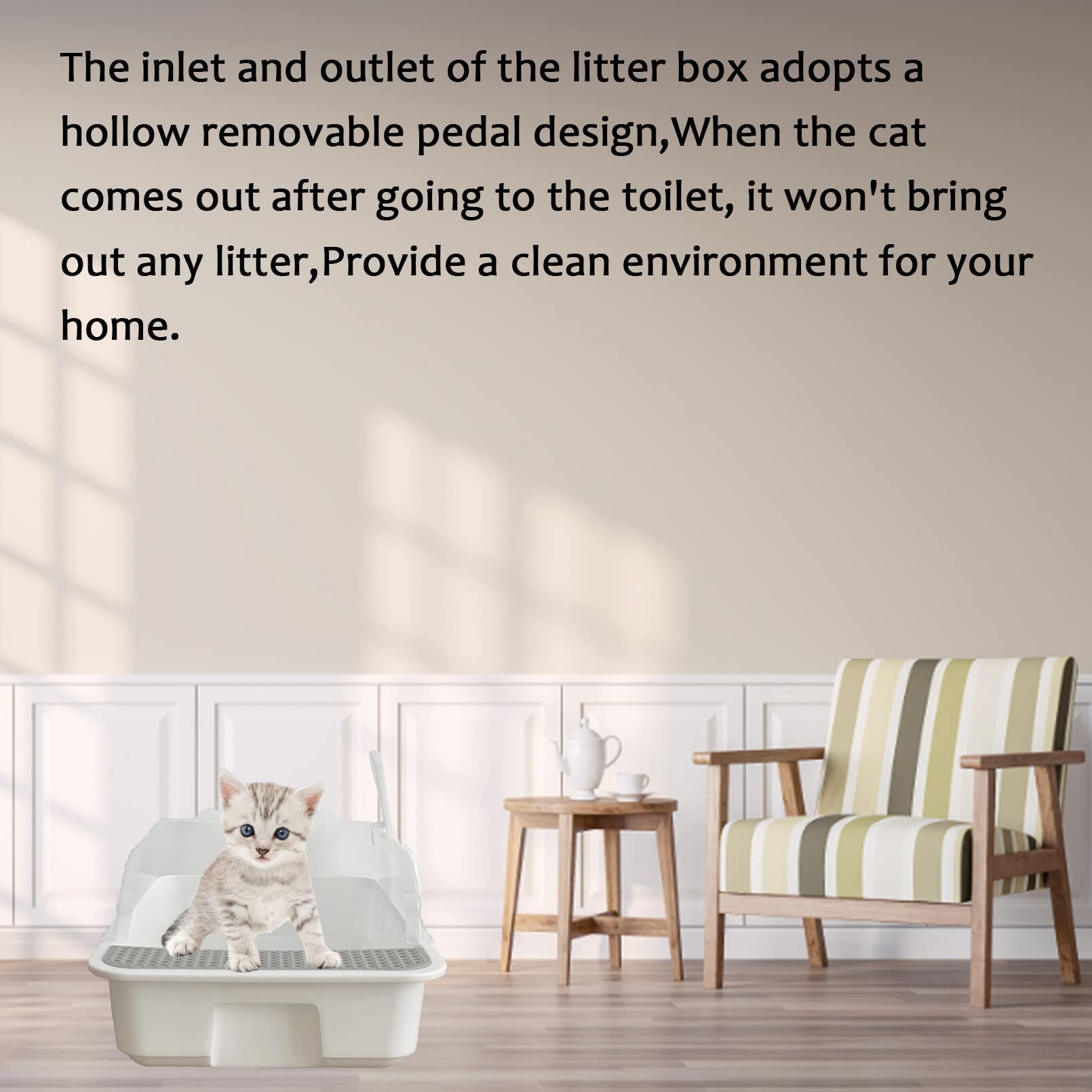 MUYG Open Cat Litter Box with High Side,Heightening Anti-Splashing Cats Litter Pan,Kitten Toilet with Litter Sifting Scoop,Semi-Enclosed Removable Kittens Litter for Boxes Easy to Clean No Odor