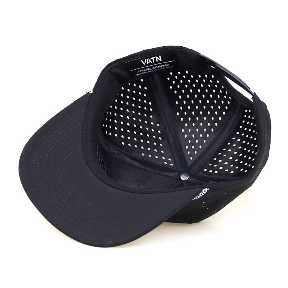 VATN Rope Hat, Performance Unstructured, Flat Brim Snapback Hat, Water-Resistant Baseball Cap for Men & Women - Golf, Gym, Surf (Black - Mountain Patch)