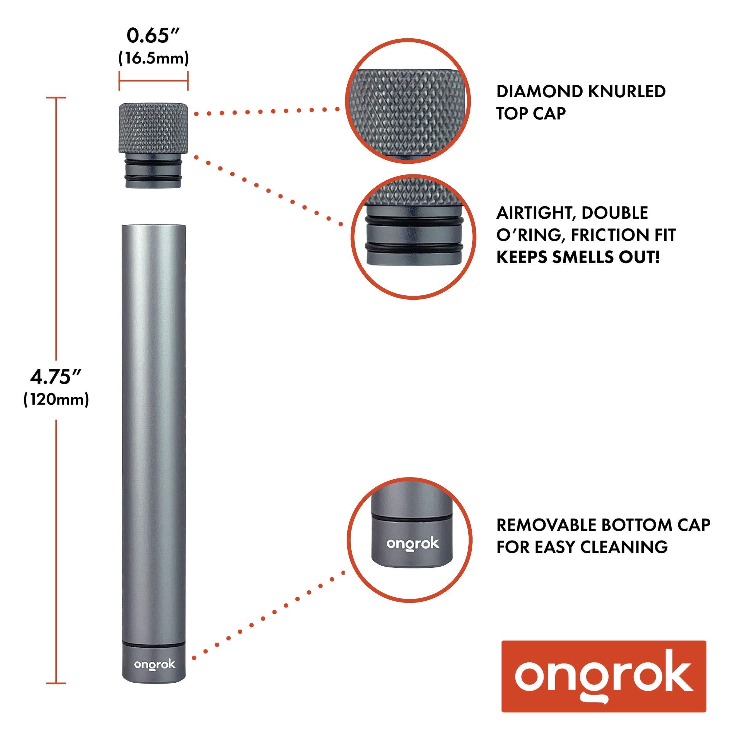 ONGROK Premium Storage Tube | Airtight Aircraft Grade Aluminum Metal, Pocket-Sized Opaque Holder (Silver)