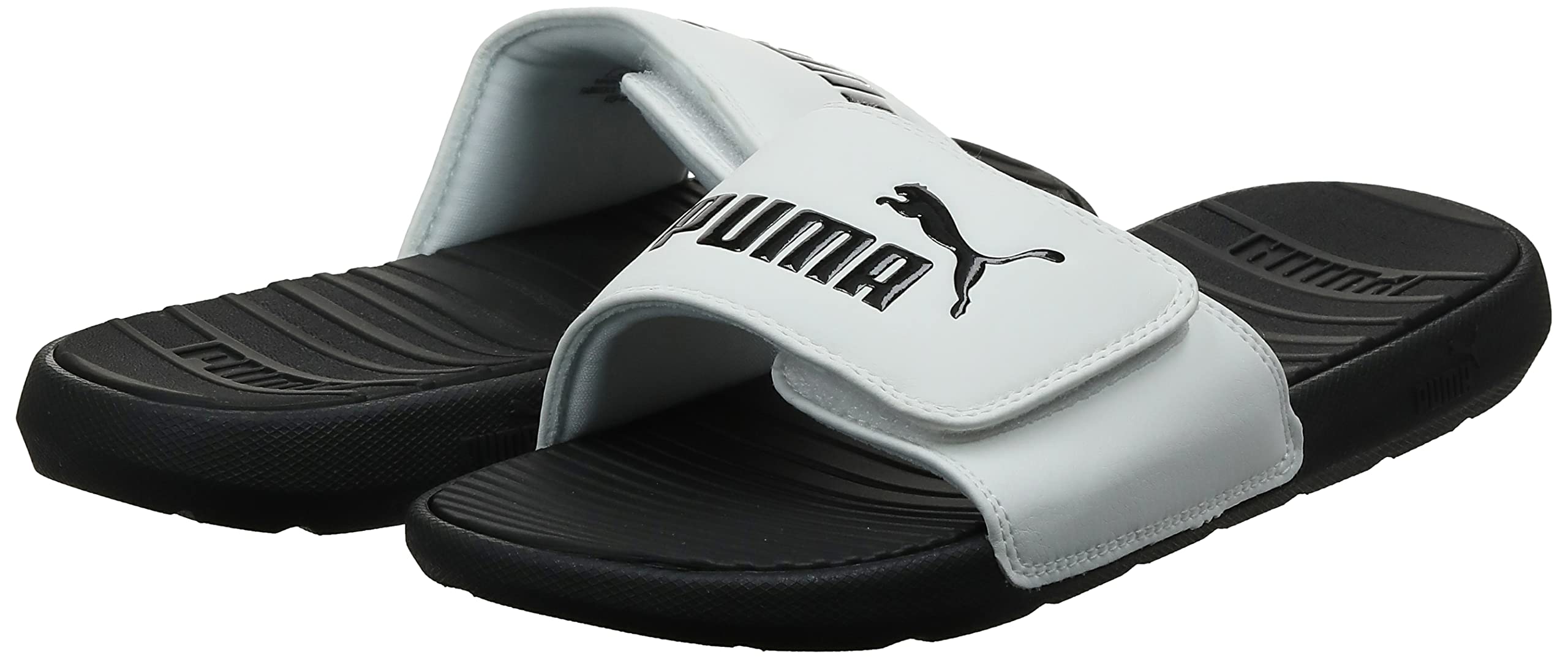 PUMA mens Cool Cat Hook Loop Slide Sandal, Puma Black-puma White-puma Black, 10 US