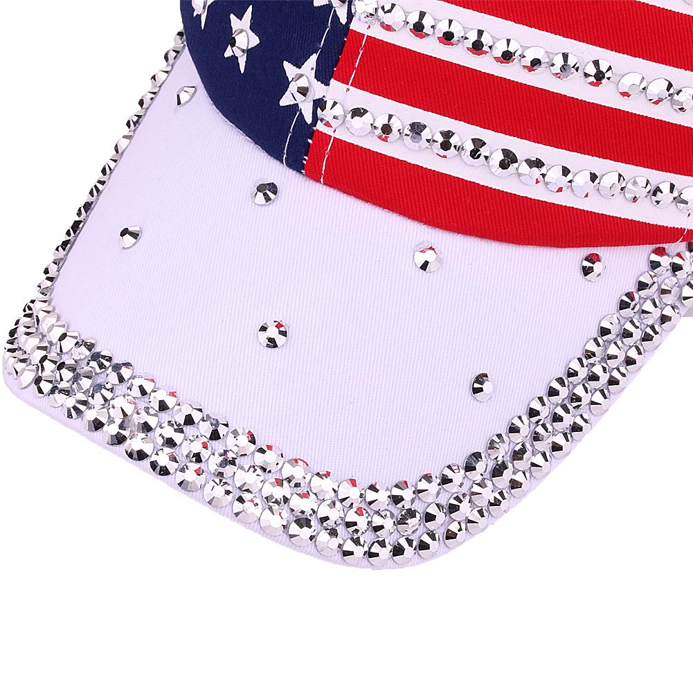oaesc Patriotic American Flag Baseball Cap USA Bling Sparkle Hat for Women 4th July Summer Sun Cap White