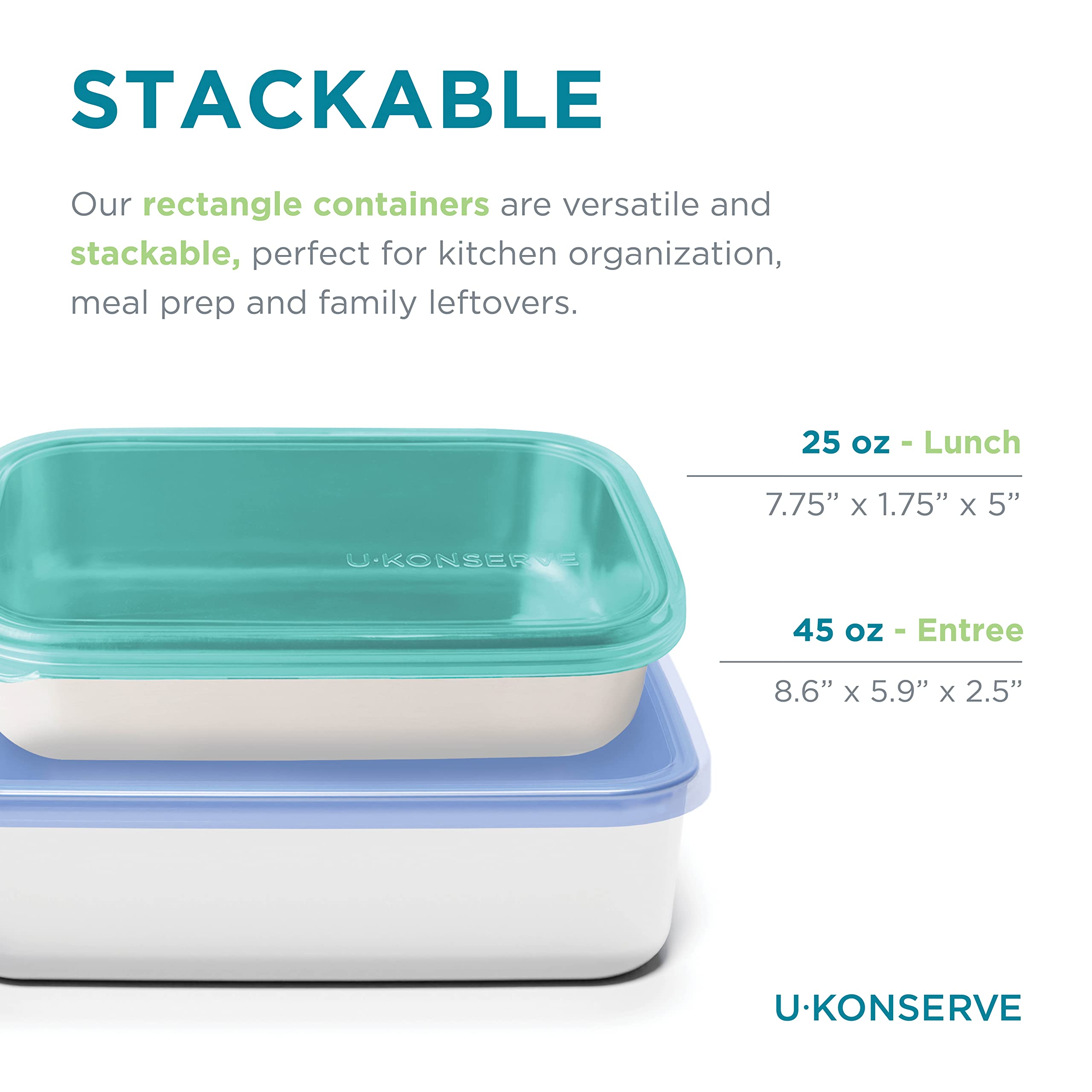 U Konserve Stainless Steel Rectangle Food Storage Bento Box Container, Leak Proof Silicone Lid Dishwasher Safe - Plastic Free, (45oz Clear)