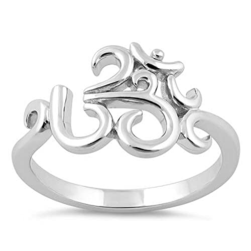 Sterling Silver 925 Om Ring Spiritual Band Ring Ohm Symbol of Peace Jewelry (11)