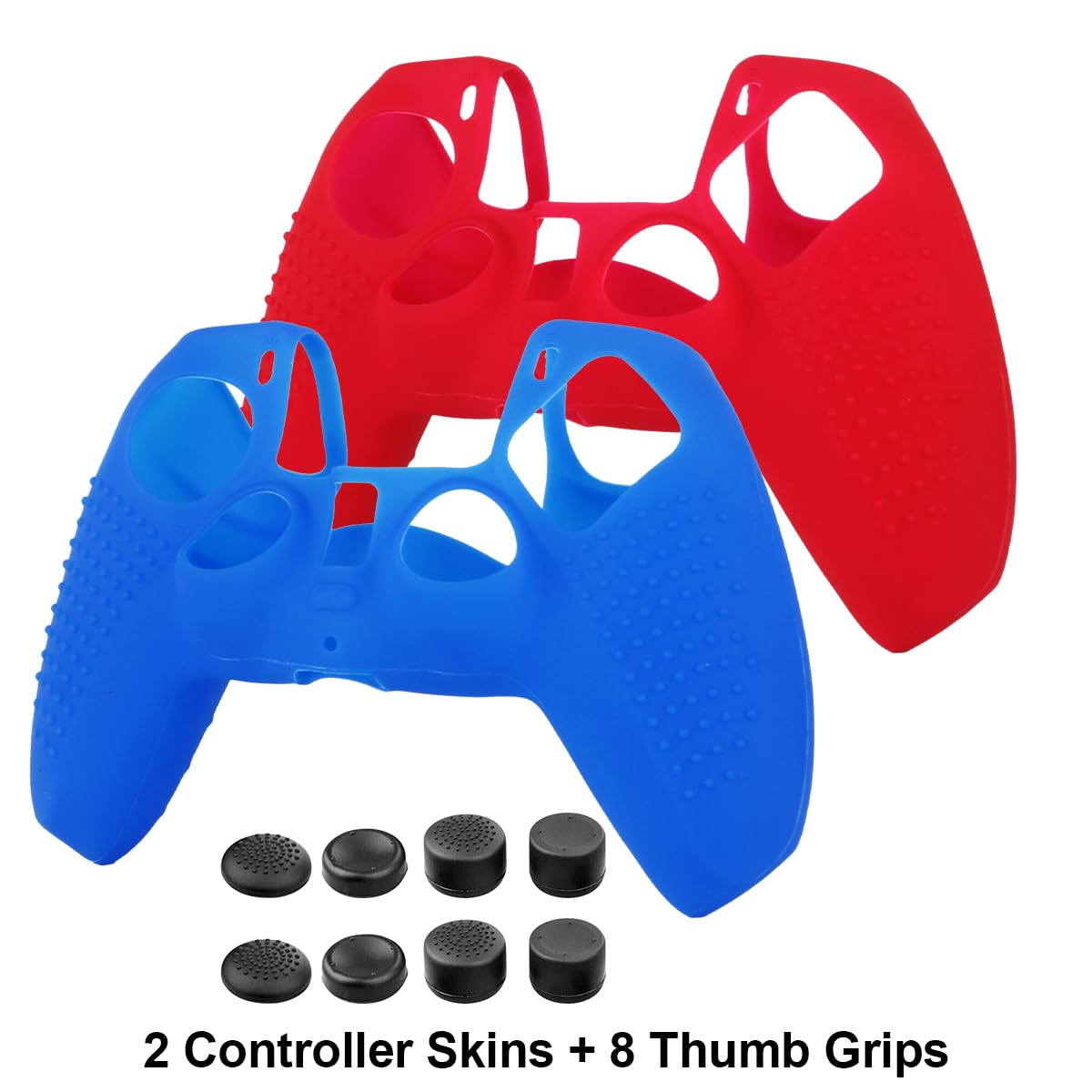 Silicone Cover Compatible with PS5 Controller, Anti-Slip Silicone Controller Skins Protector with 4 Pairs of Thumb Grips - Pack of 2, Red and Blue