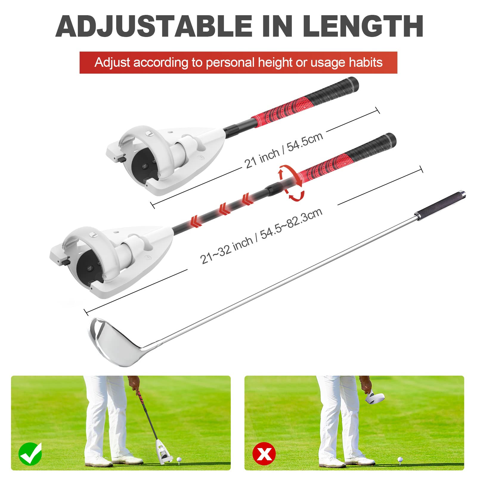 VR Golf Club Handle Accessory, Compatible with Oculus Quest 2 Meta Rift S, Designed for VR Games Like Golf+, with Two VR Controller Protective Covers, Red - Metal