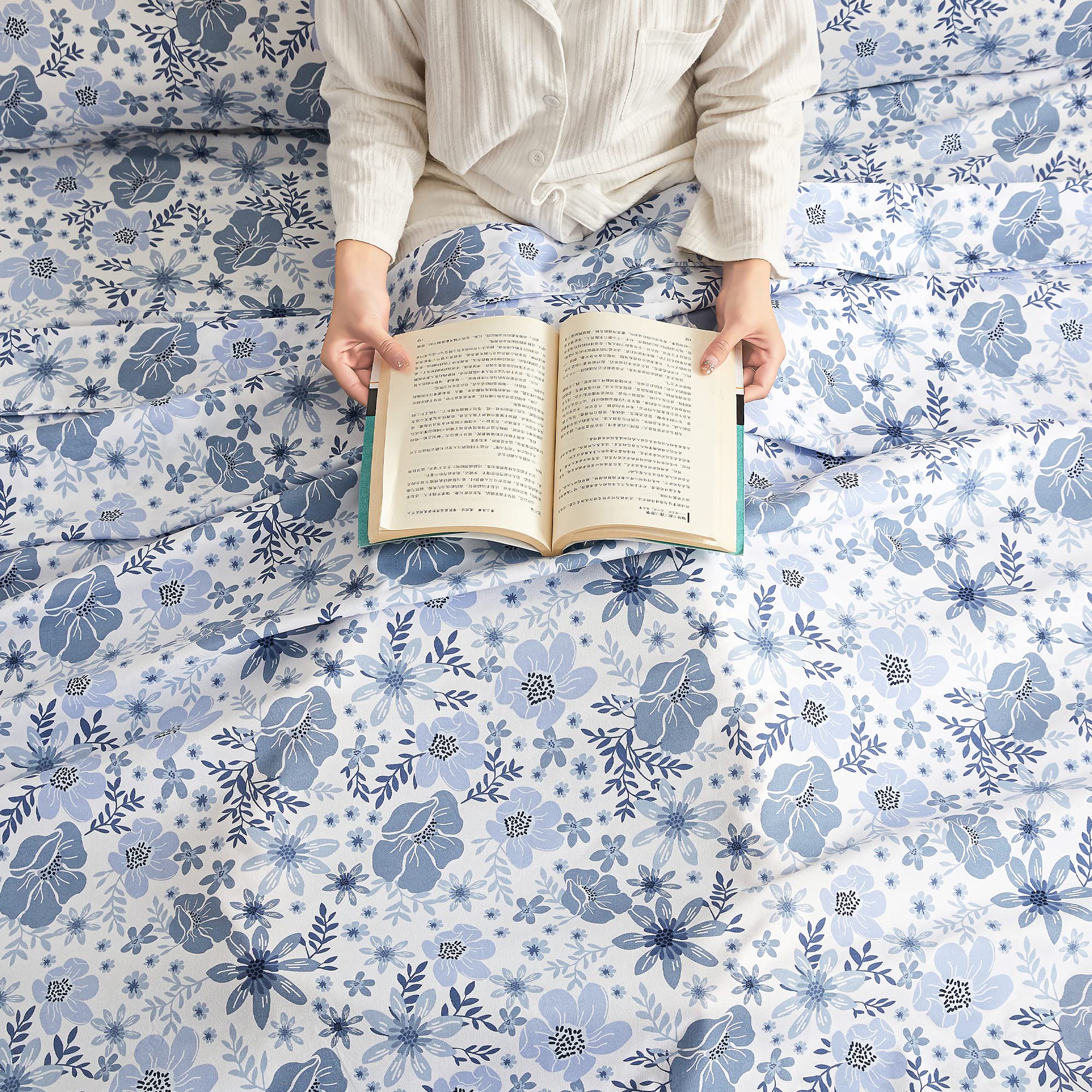 Mooreeke Printed Full Sheets, Floral Full Bed Sheet Set with Non-Slip Fitted Sheet, Microfiber Leaf Botanical Sheets, Beige