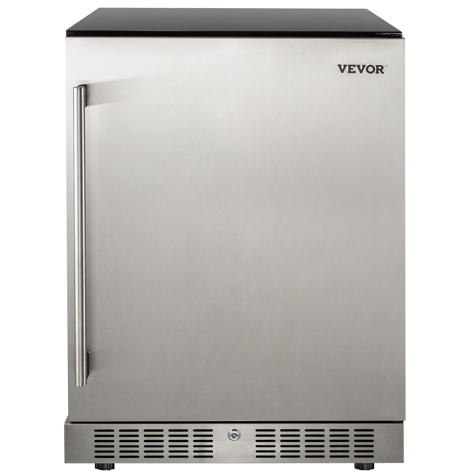 VEVOR 24'' Built-in Beverage Cooler, 5.3 cu.ft. Stainless Steel Beverage Refrigerator w/Embraco Compressor, 142 Can Beer Fridge for Home Bar Office Outdoor Indoor Use, 150L, Black & Silver