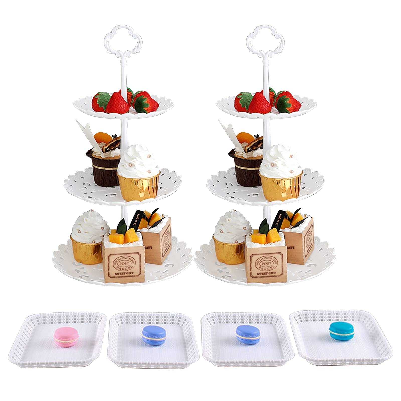 Set of 6 PCS Plastic Party Cake Stand and Cupcake Holder Fruits Dessert Display Plate Table Decoration for Wedding Birthday Party Celebration (Round)