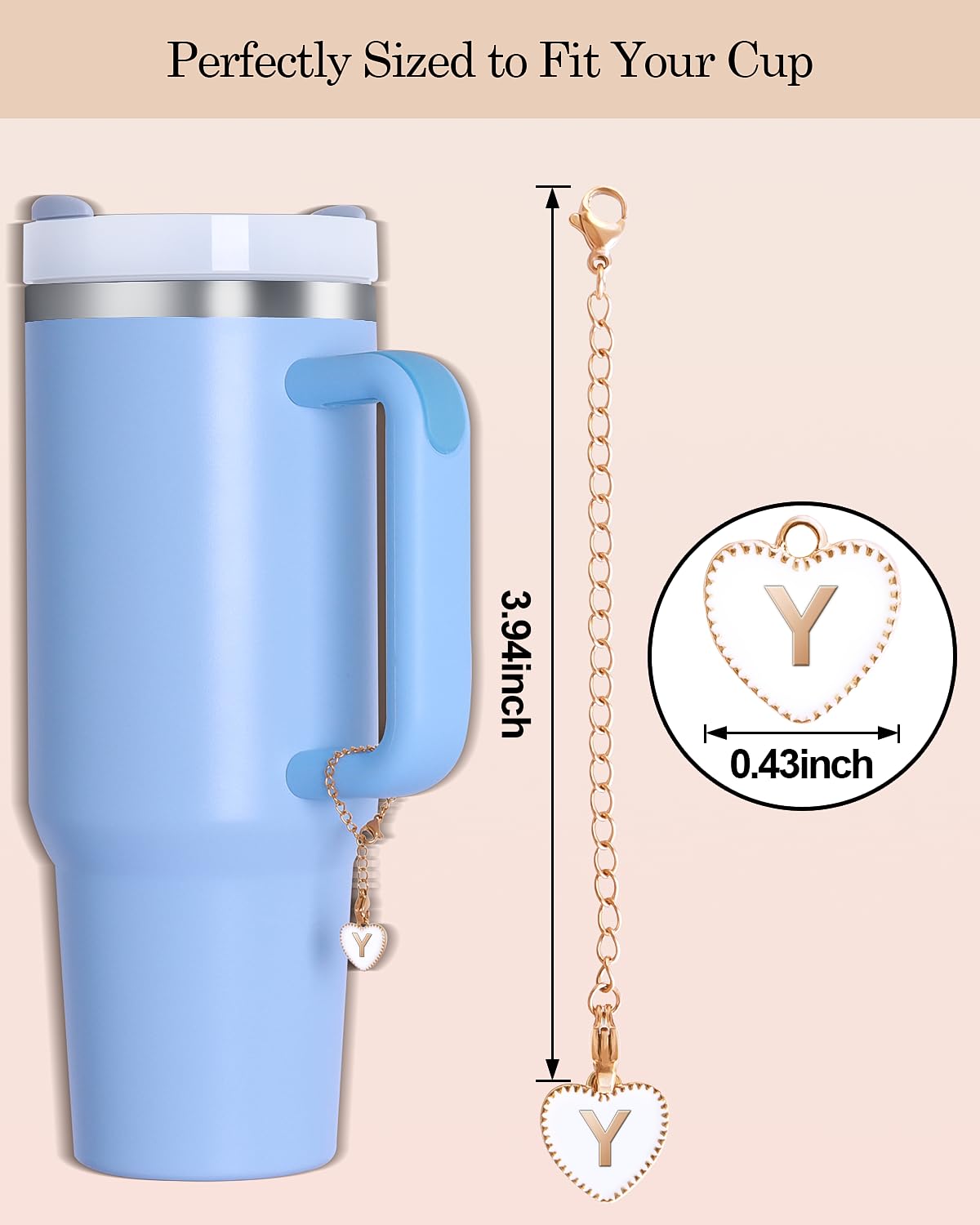 OriJoy Letter Accessories for Stanley Cup, Name ID Letter Handle For Stanley/Simple Modern Tumbler, Heart Shape Initial Identification (Y)