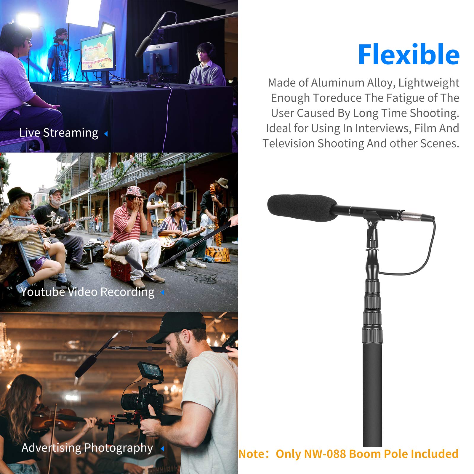 Neewer NW-088 Hand Pickup Arrow Arm with XLR Cable 5-Section Aluminum Pickup Arm with Foam Handles and Turning Locks for Micro Zoom, Adjustable Length from 2.82" to 9.88"