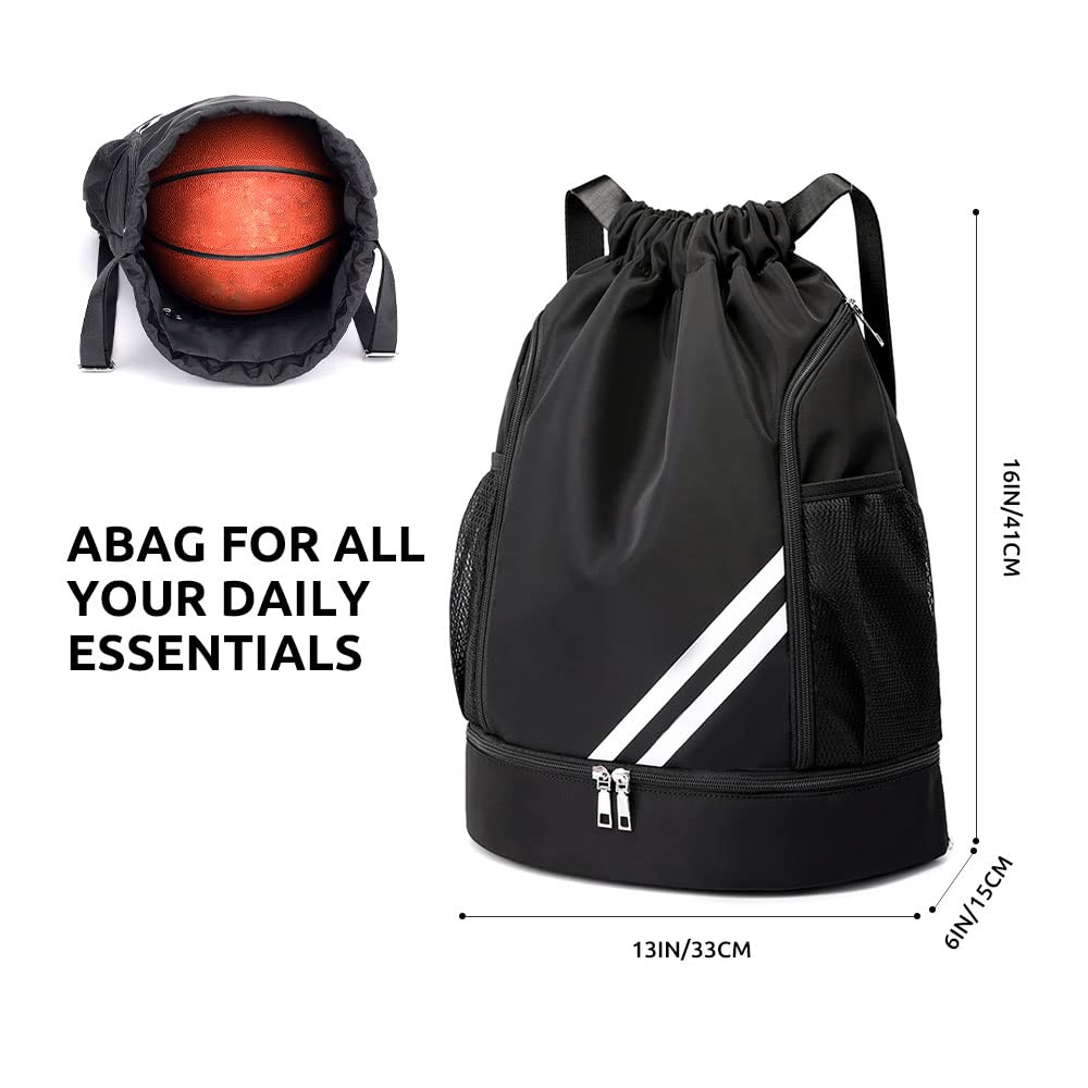 ONSHONE 2023 New Gym Sports Backpack, Drawstring Backpack with Shoe Compartment and Water Bottle Mesh Pocket, Draw String Back Bag for Women Men