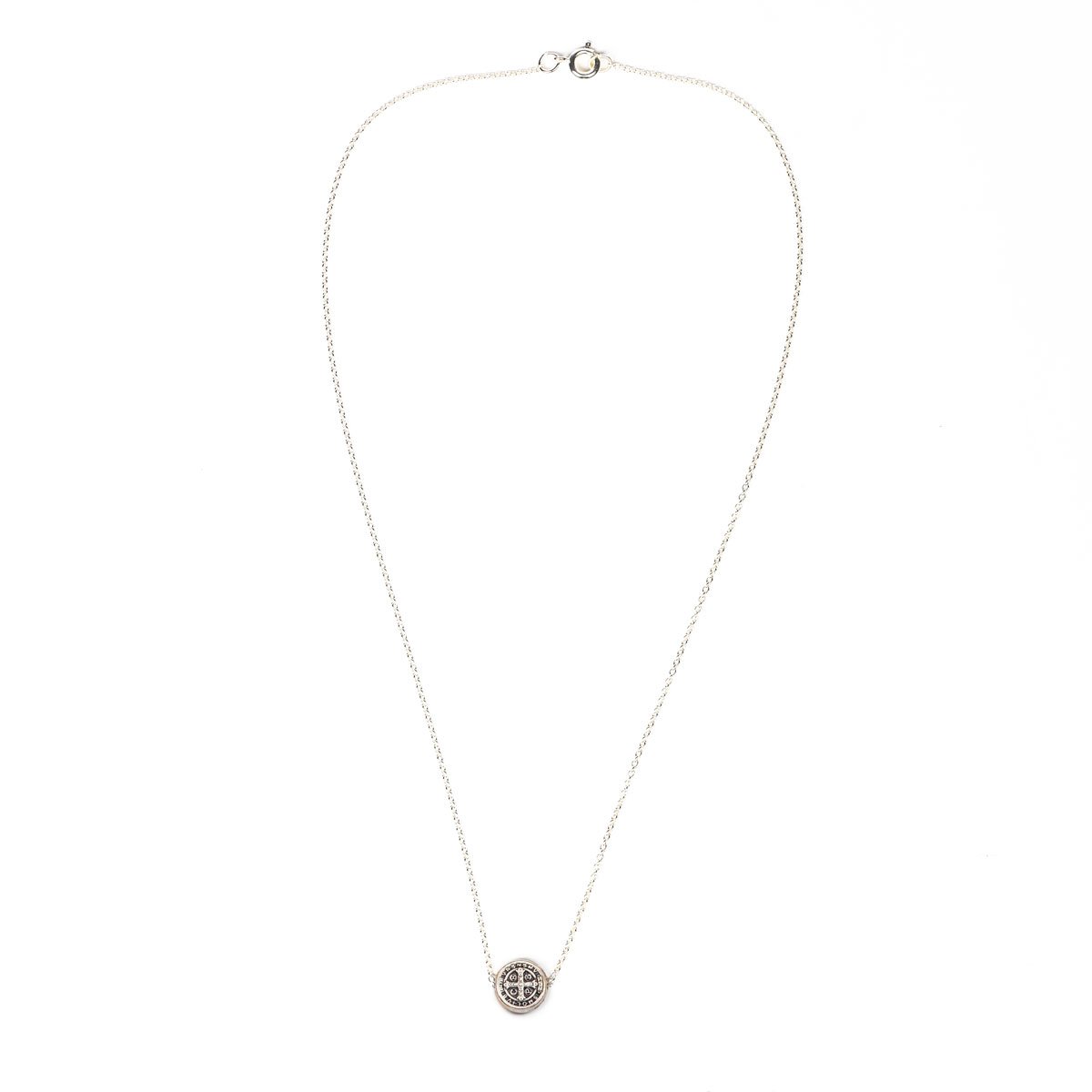 My Saint My Hero Benedictine Petite Necklace - Silver tone, includes floating silver Benedictine Medal of Protection