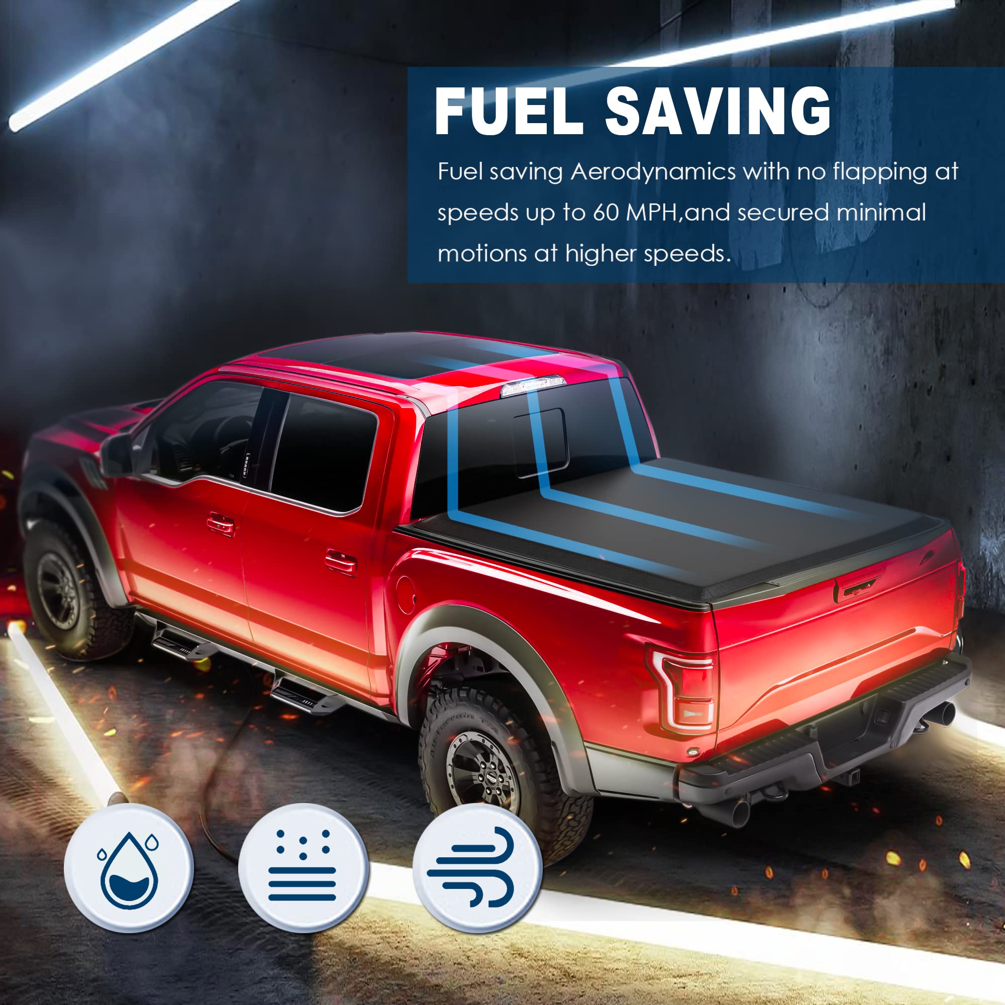 MOSTPLUS Quad 4-Fold 6.5 FT Soft Fold Truck Bed Tonneau Cover Compatible for 2009-2014 Ford F150 F-150 Styleside Fourth Fold (Excl Raptor Series) Without Utility Track System