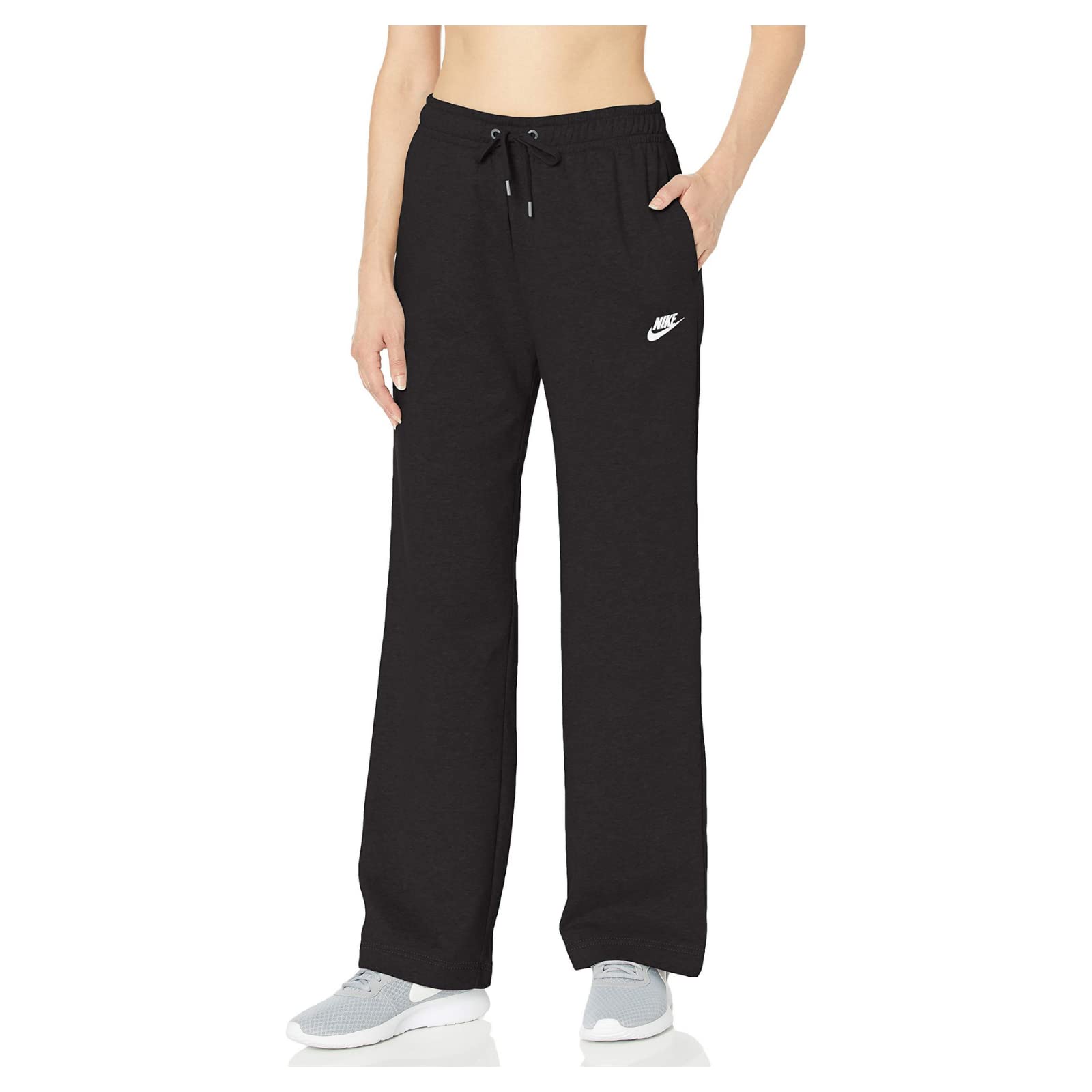 Nike Women's NSW Open Hem Fleece Pant Varsity, Black/Black/White, Medium