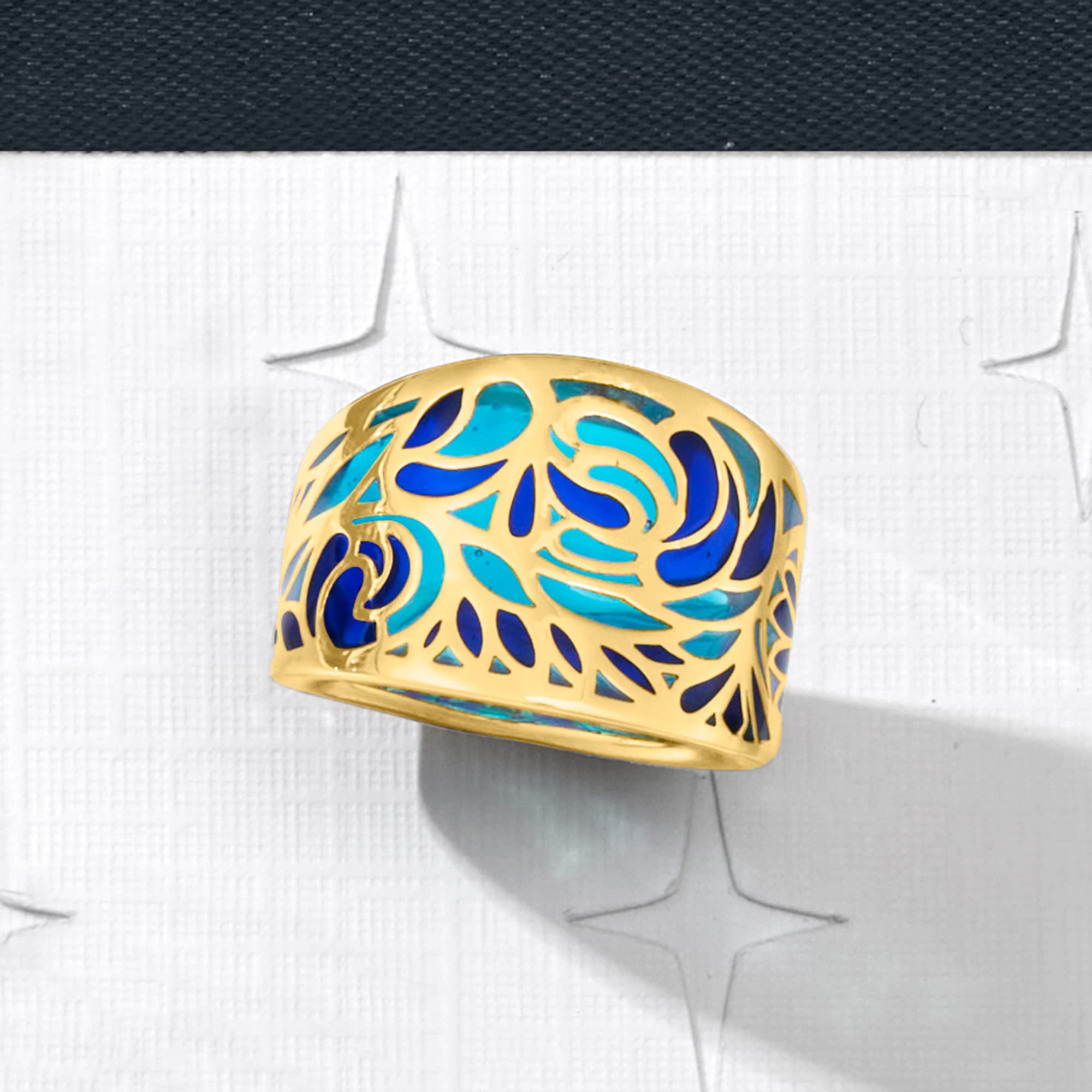 Ross-Simons Italian Blue Enamel Ring in 14kt Yellow Gold. Size 7