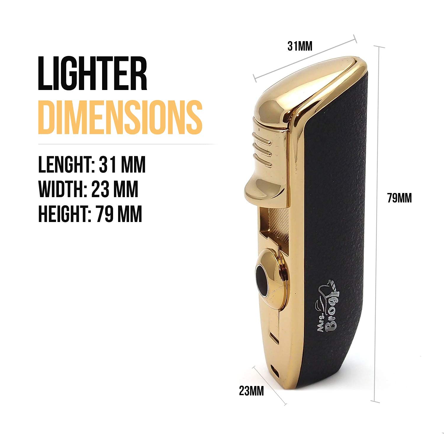 Mrs. Brog Cigar Lighter Triple Flame Torch with Built in Cigar Punch (Butane Gas Not Included) - Pocket Size 3 Adjustable Wind Proof Jet Flames - Ergonomic Grip