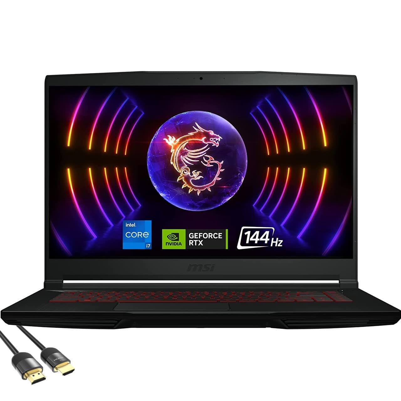 MSI GF63 Thin Gaming Laptop, 15.6" FHD IPS 144Hz, 12th Gen Intel 10-Core i7-12650H, Geforce RTX 4050, 16GB DDR4, 512GB PCIe SSD, Backlit, RJ45, USB-C, WiFi 6, Win 11, Free HDMI 2.1 Cable