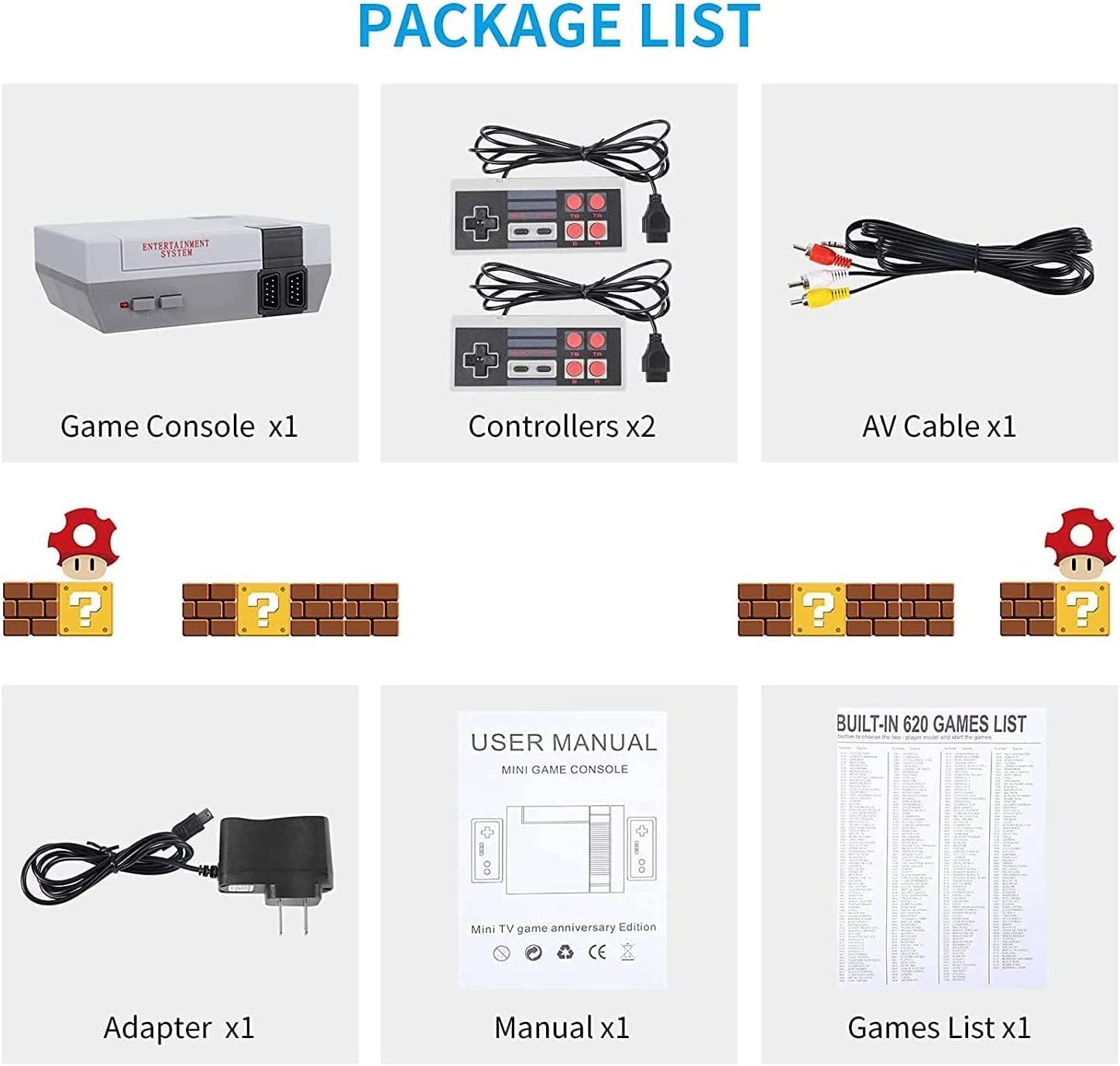 Plug & Play Classic Handheld Game Console, Upgrade Packaging Classic Game Console Built-in 620 Game, Video Game Player Console for Family TV Wired-Blue