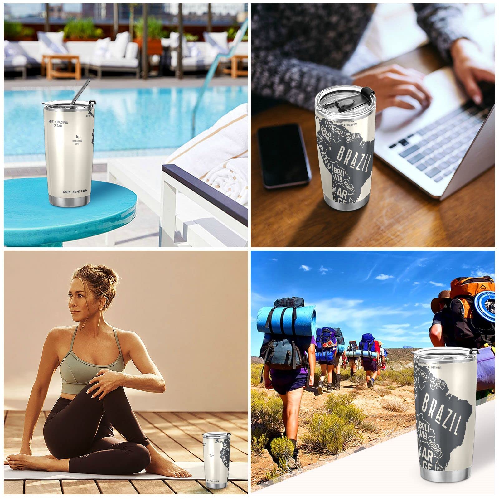 susiyo Map Of Latin America Vacuum Insulated Cup 20 oz Double Wall Stainless Steel Coffee Mug with Lid and 2 Straws