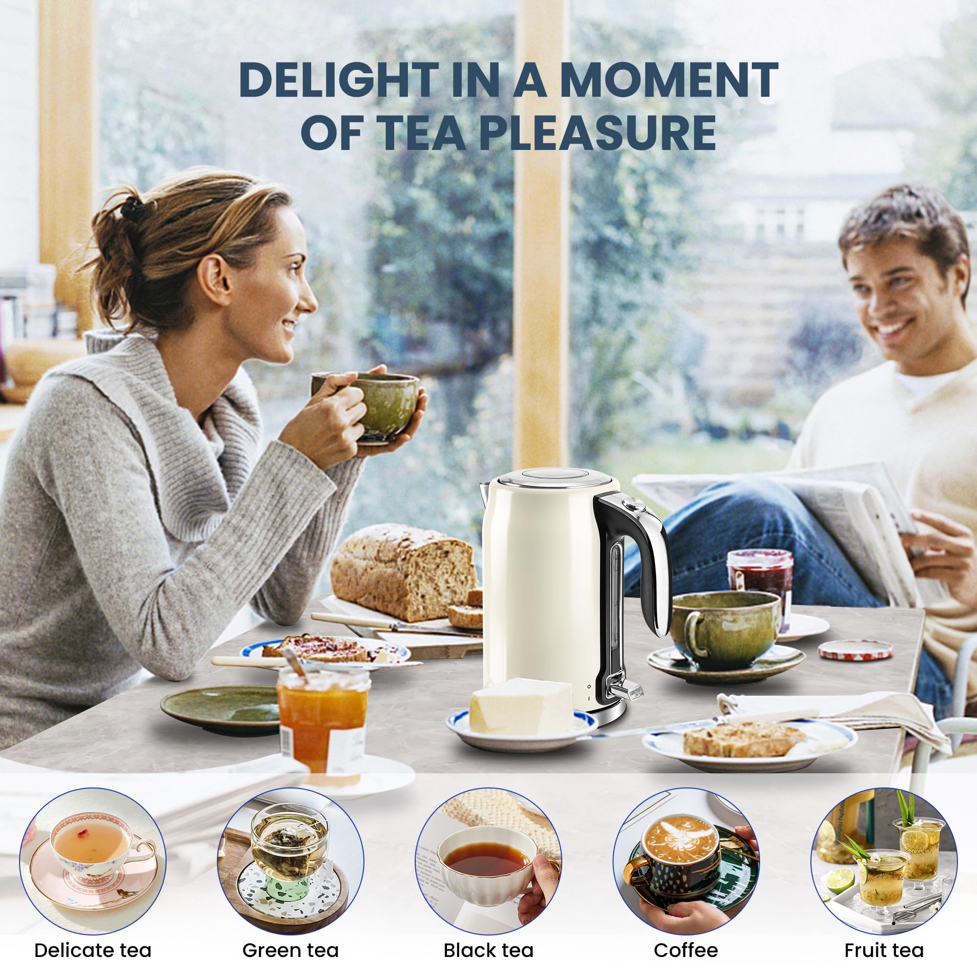 Pukomc Electric Kettle - 1.7L Hot Water Boiler - Stainless Electric Tea kettle with Water Window, Auto Shut-Off and Boil-Dry Protection