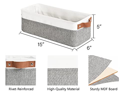 StorageWorks Narrow Storage Bins, Small baskets for Organizing, Long Storage Basket with Handles, Fabric Storage Bins for Shelf, Grey and White, 2-Pack