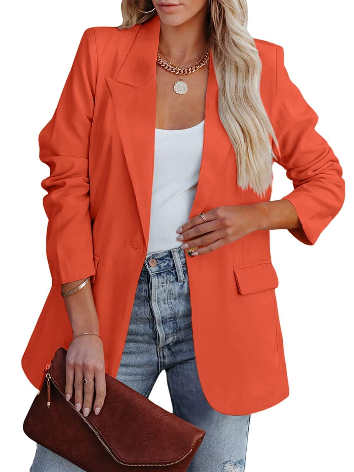 Micticsi Blazer Jackets for Women Casual Open Front Long Sleeve Lapel Office Blazers Work Suit Grey XL