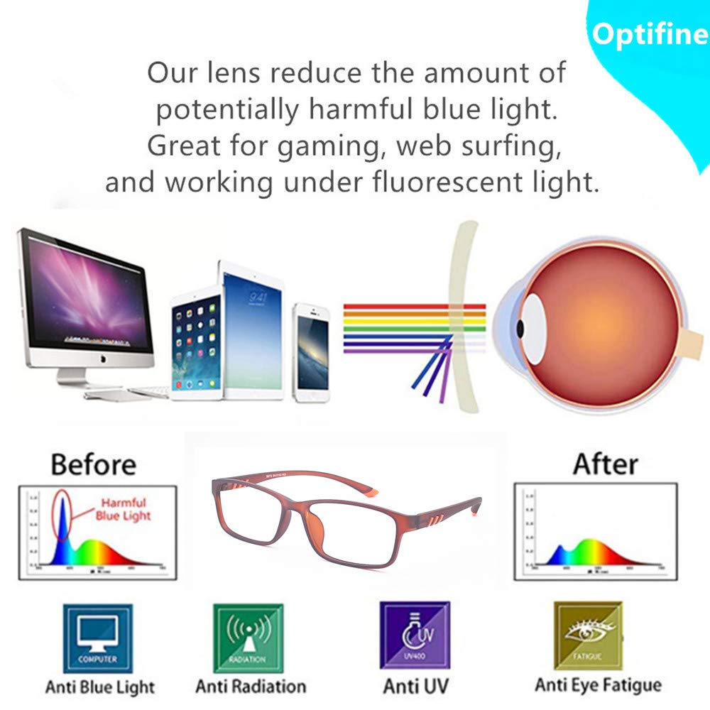 Optifine Blue Light Blocking Reading Glasses Women Men Rectangle Eyeglasses Frame Computer Magnification Reader Matt Brown +0.25