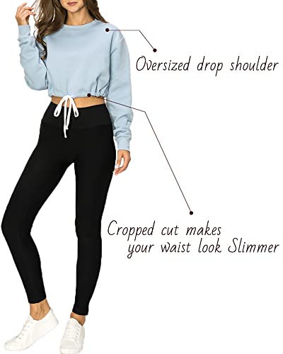 Tummy Bebe Women's Cropped Pullover Sweatshirts Fleece Crop Tops Long Sleeve CrewNeck [SkyBlue/XL]