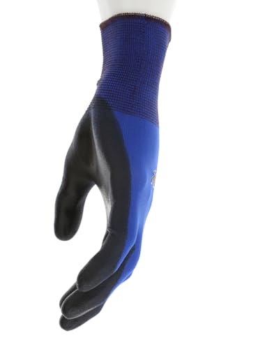 MCR Safety Gloves N9696M Ninja Lite Work Gloves 18 Gauge Blue Nylon Shell Polyurethane (PU) Coated Palm and Fingertips, Medium ,Black/Blue