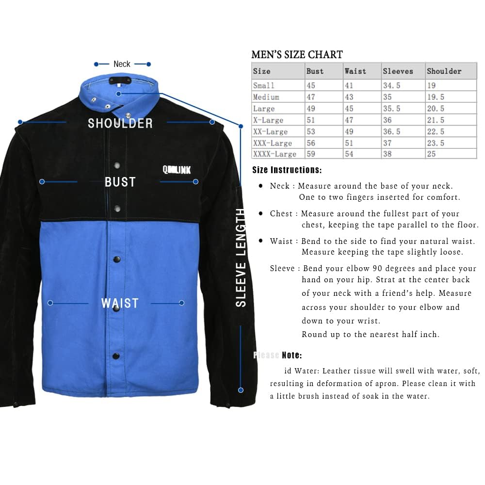 QeeLink Welding Jacket Split Leather Sleeves | Premium Flame Resistant Cotton Body Welder Jackets, Medium