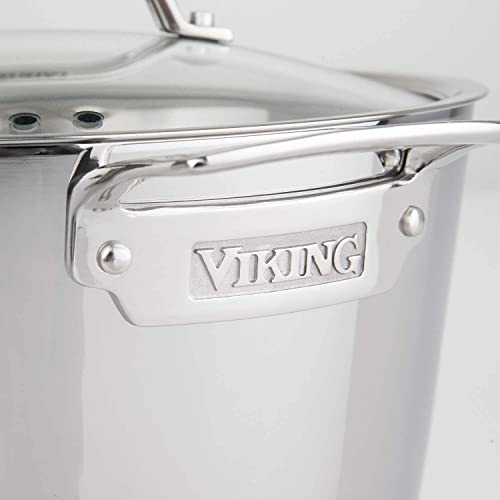 Viking Culinary 3-Ply Stainless Steel Stock Pot, 8 Quart, Includes Glass Lid, Dishwasher, Oven Safe, Works on All Cooktops including Induction