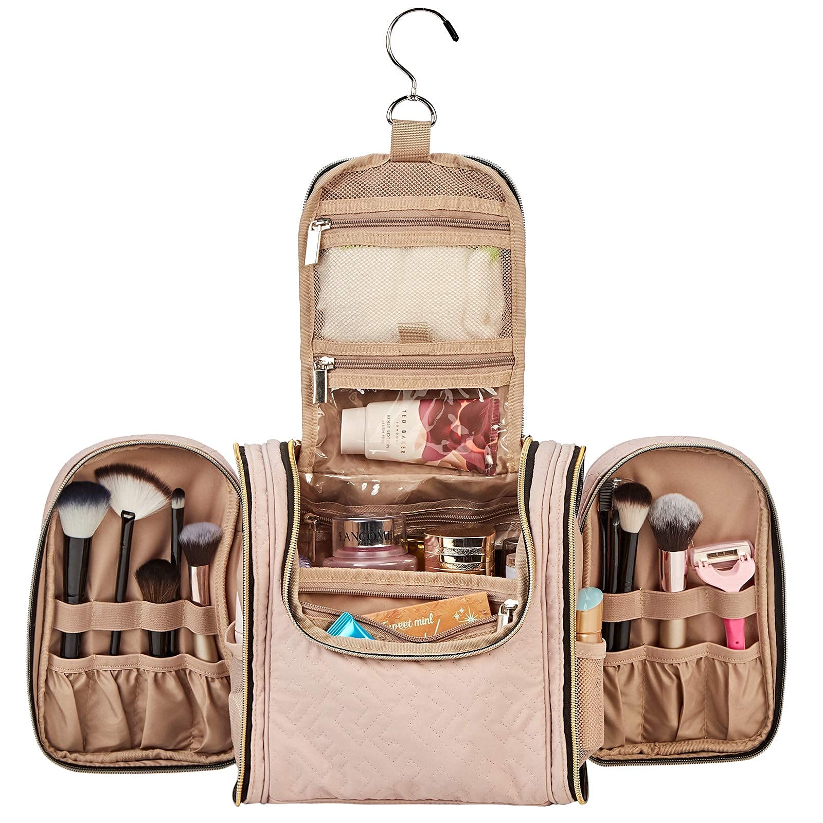NISHEL Hanging Travel Toiletry Bag Organizer, Shower Dopp Kit, Makeup Cosmetic Case for Bathroom, Pink