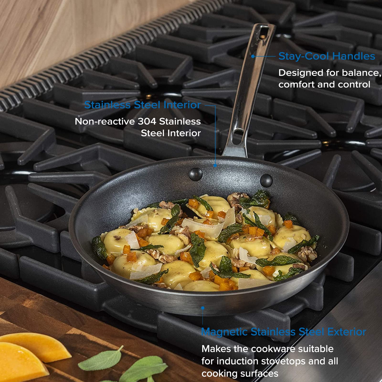 VIKING Culinary Professional 5-Ply Stainless Steel Nonstick Fry Pan, 10 Inch, Includes Lid, Dishwasher, Oven Safe, Works on All Cooktops including Induction